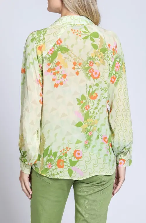 APNY Print Popover Top - Light Green Multi