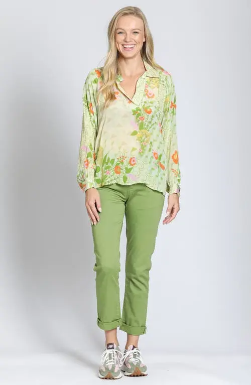 APNY Print Popover Top - Light Green Multi