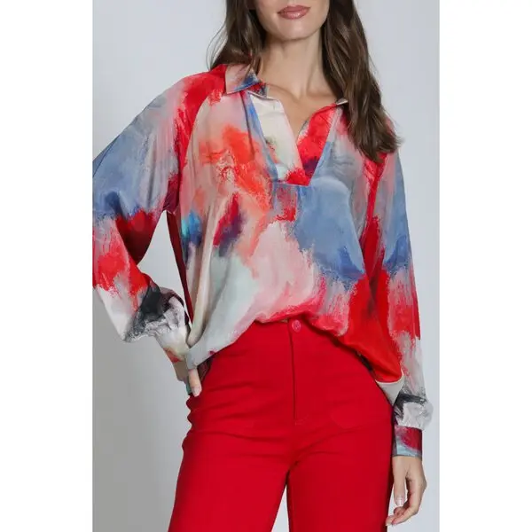 APNY Print Popover Top - Red Blue Multi