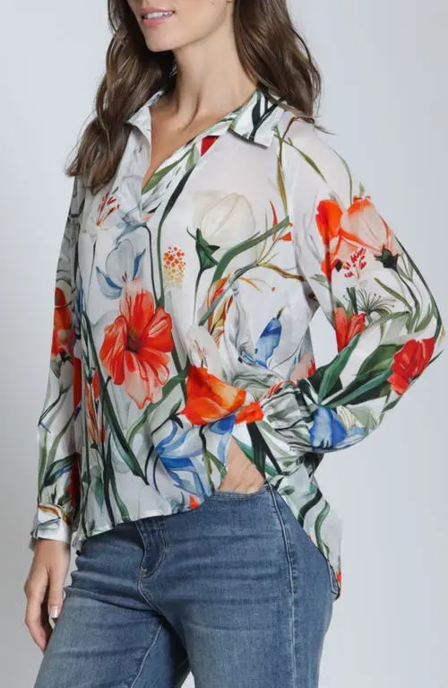 APNY Print Popover Top - Red Blue Multi