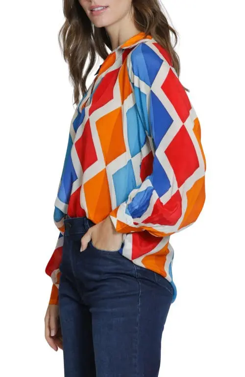 APNY Print Popover Top - Red Blue Multi