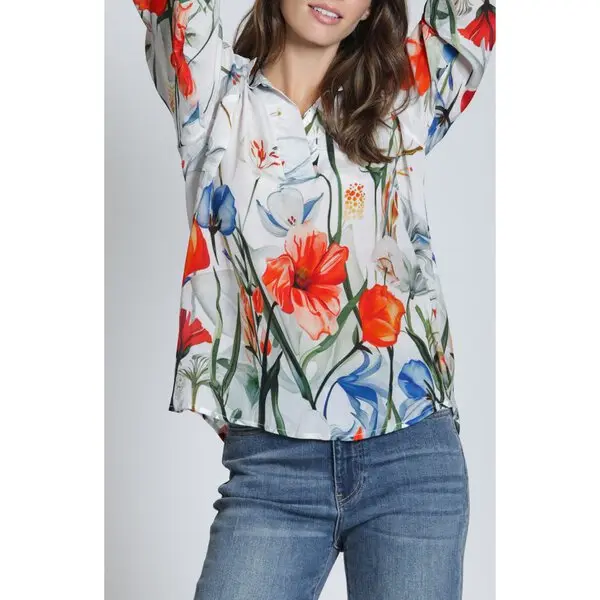 APNY Print Popover Top - Red Blue Multi