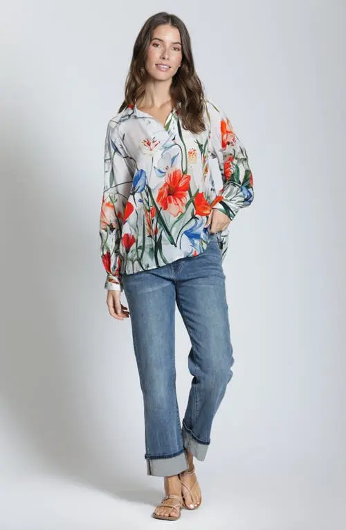 APNY Print Popover Top - Red Blue Multi