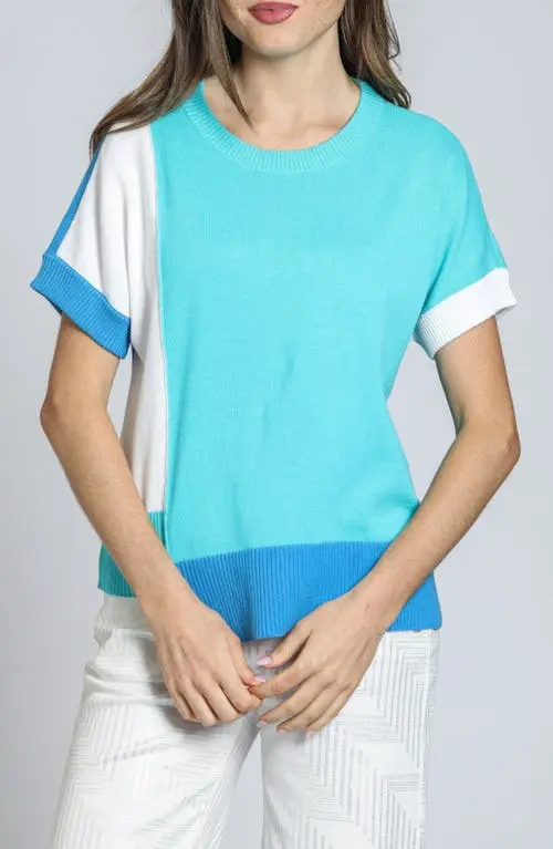 APNY Colorblock Asymmetric Cotton Sweater - Blue Multi