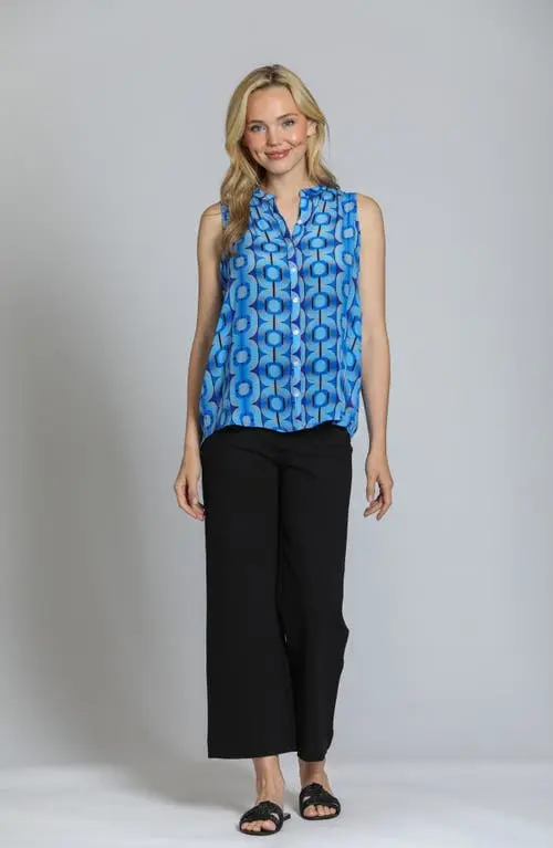 APNY Sleeveless Button-up Shirt - Blue Multi