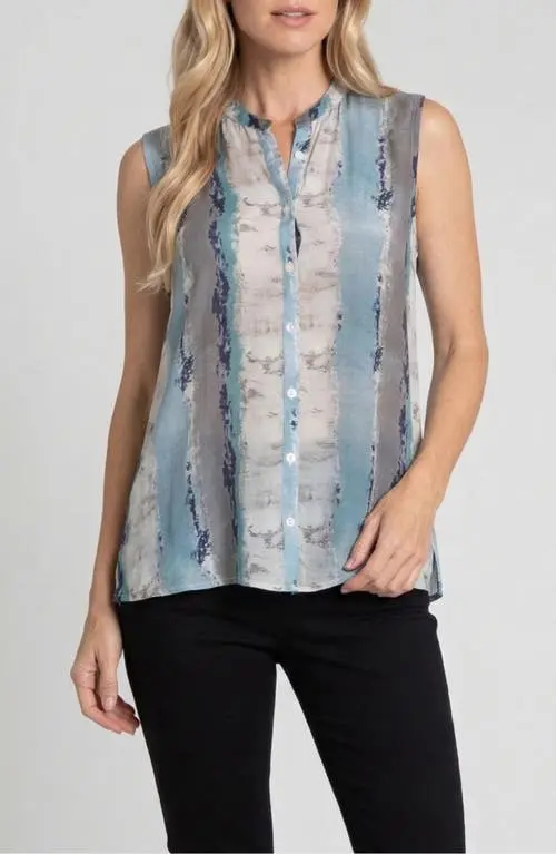 APNY Sleeveless Button-up Shirt - Blue/grey Multi