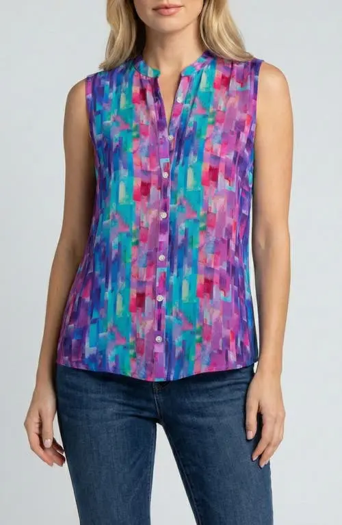 APNY Sleeveless Button-up Shirt - Purple Multi