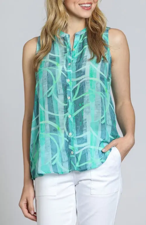 APNY Sleeveless Button-up Shirt - Turquoise Multi