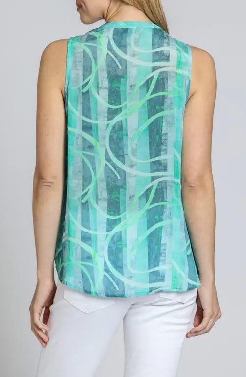 APNY Sleeveless Button-up Shirt - Turquoise Multi