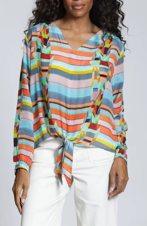APNY Print Tie-front Top - Turquoise Multi