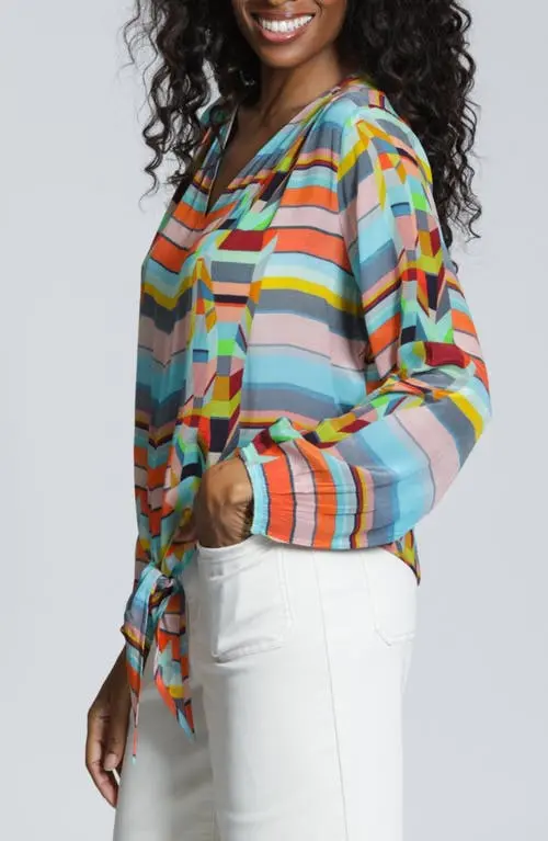 APNY Print Tie-front Top - Turquoise Multi