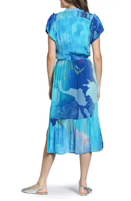APNY Print Short Sleeve Midi Dress - Bright Blue Multi