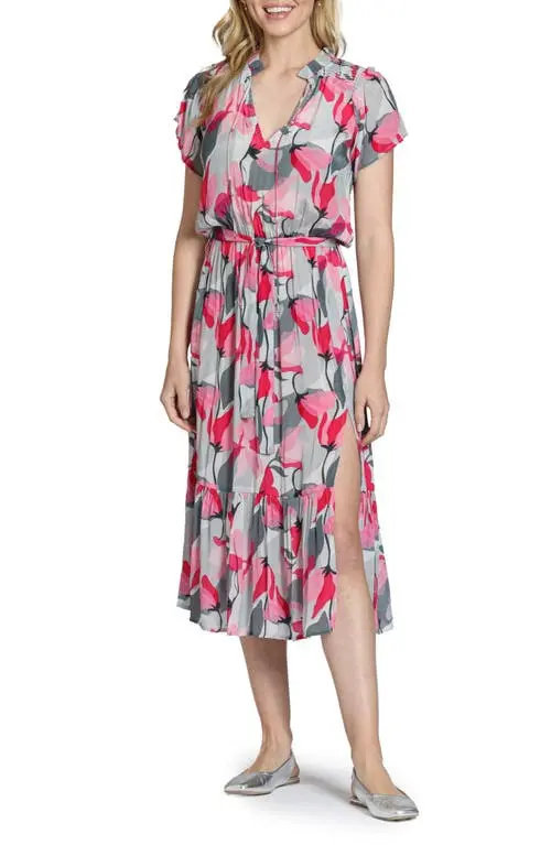 APNY Print Short Sleeve Midi Dress - Pink Multi