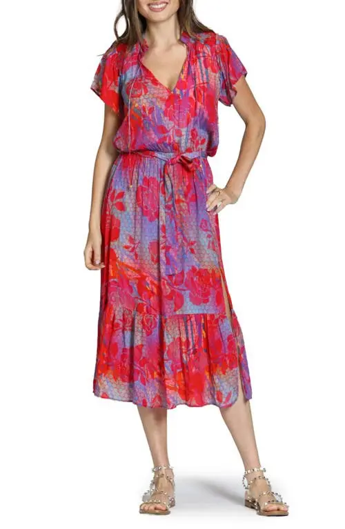 APNY Print Short Sleeve Midi Dress - Purple Multi