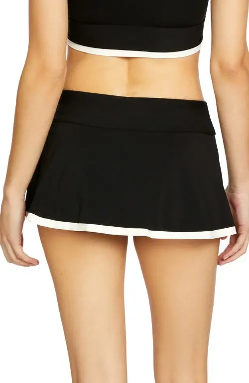 Robin Piccone Tierna Pleated Skirted Bikini Bottom - Black/ Cream