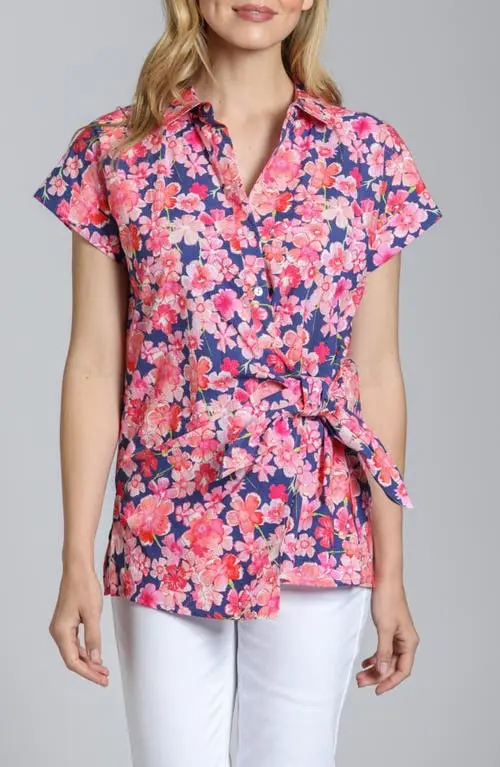 APNY Floral Cotton Button-up Shirt - Blue/ Pink Multi