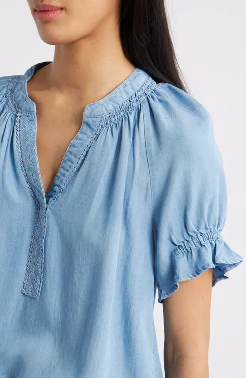 Wit & Wisdom Smocked Embroidered Top