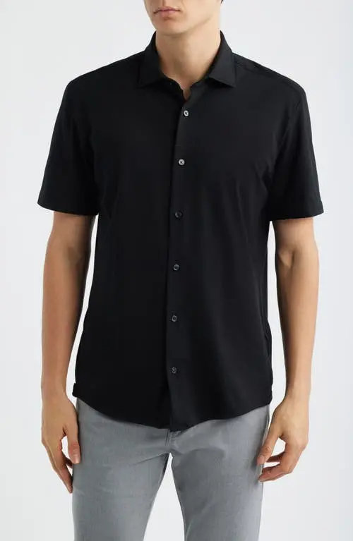 BOSS Roan Knit Short Sleeve Button-up - Black