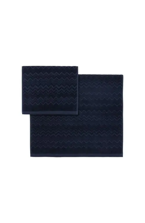 Missoni Chalk 2-piece Bath Towel Set In Cotton Terry With Zigzag Pattern - Blue
