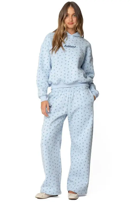EDIKTED Floral Hoodie - Light-blue
