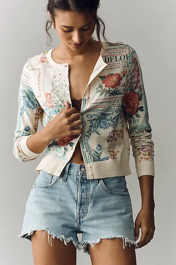 Anthropologie The Juliet Crew-neck Cardigan Sweater - Multi Floral