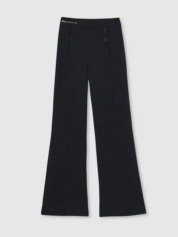 REISS Sidney Button-detail Wide-leg Trousers - Navy
