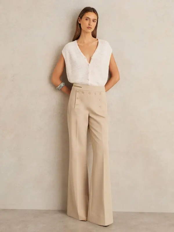REISS Sidney Button-detail Wide-leg Trousers