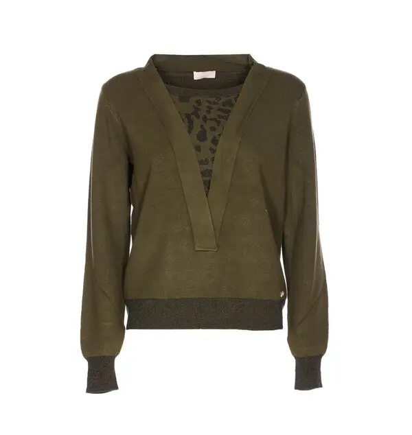 Liu Jo Crewneck Leopard Print Sweater - Green
