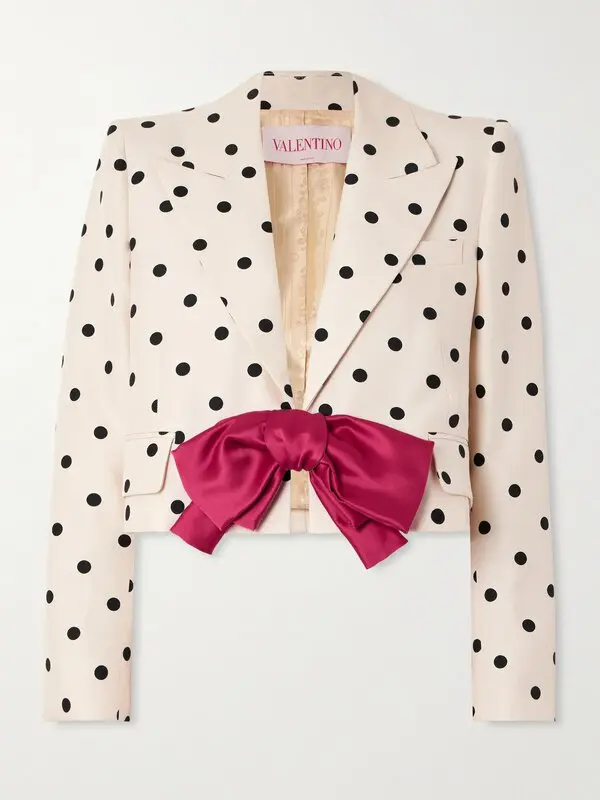Valentino Garavani Bow-embellished Polka-dot Jacket - White