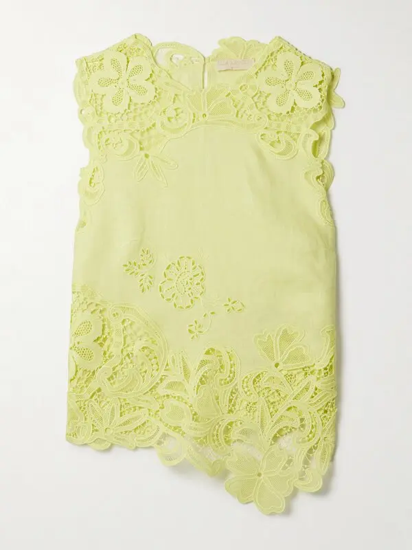 Ulla Johnson Marlis Guipure Lace-paneled Linen Top - Yellow