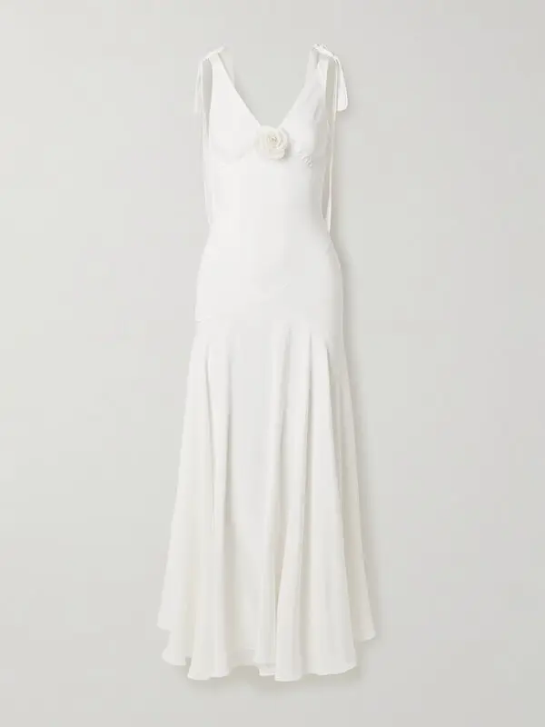 RODARTE Velvet-trimmed Silk-crepe Maxi Dress - White