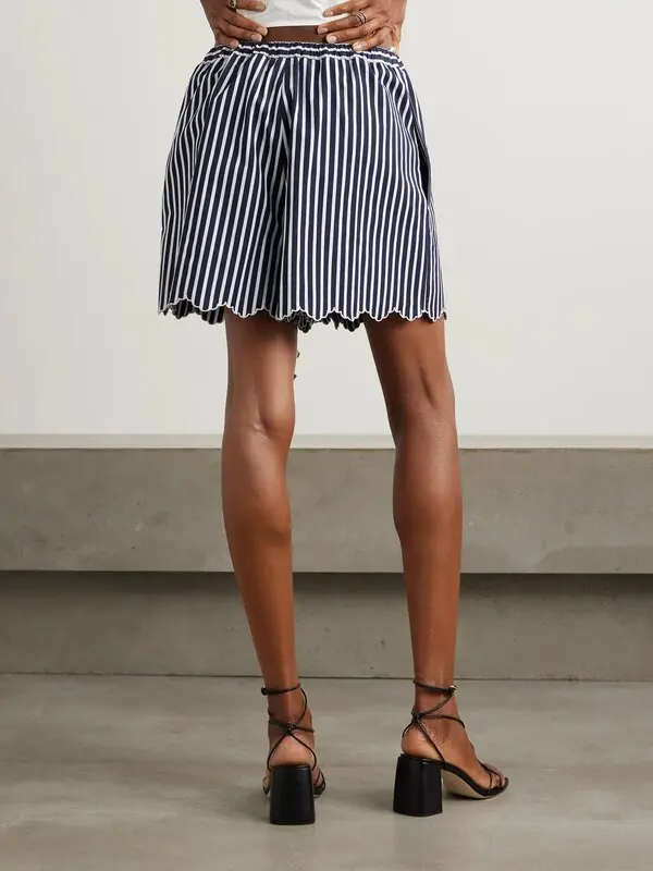 PATOU Embroidered Striped Cotton-poplin Shorts