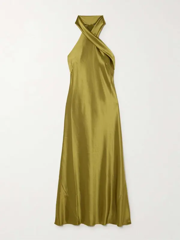 Galvan Pandora Satin Halterneck Midi Dress