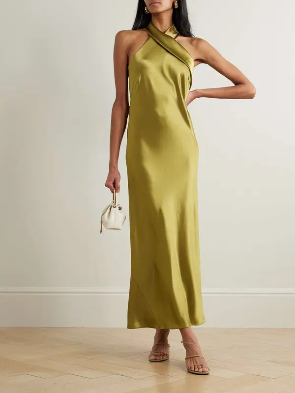 Galvan Pandora Satin Halterneck Midi Dress