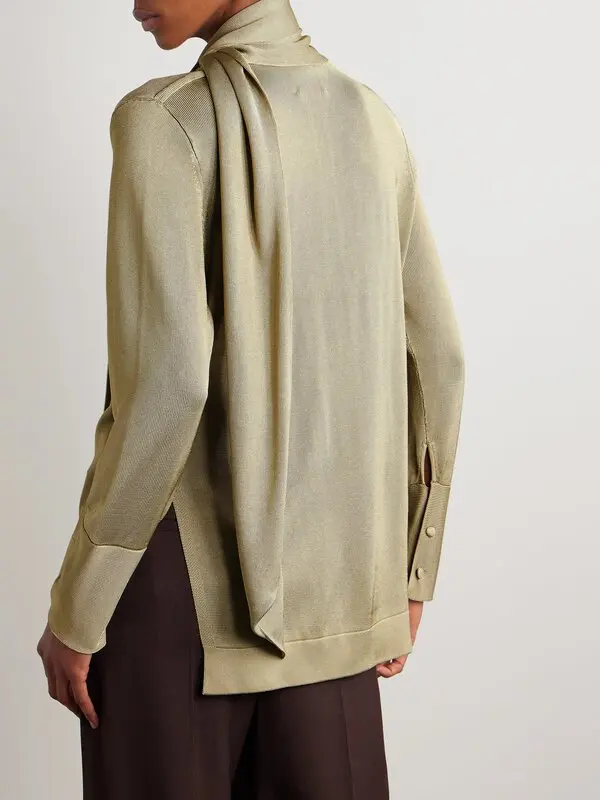 Galvan Ida Scarf-detailed Metallic Jersey Top - Green
