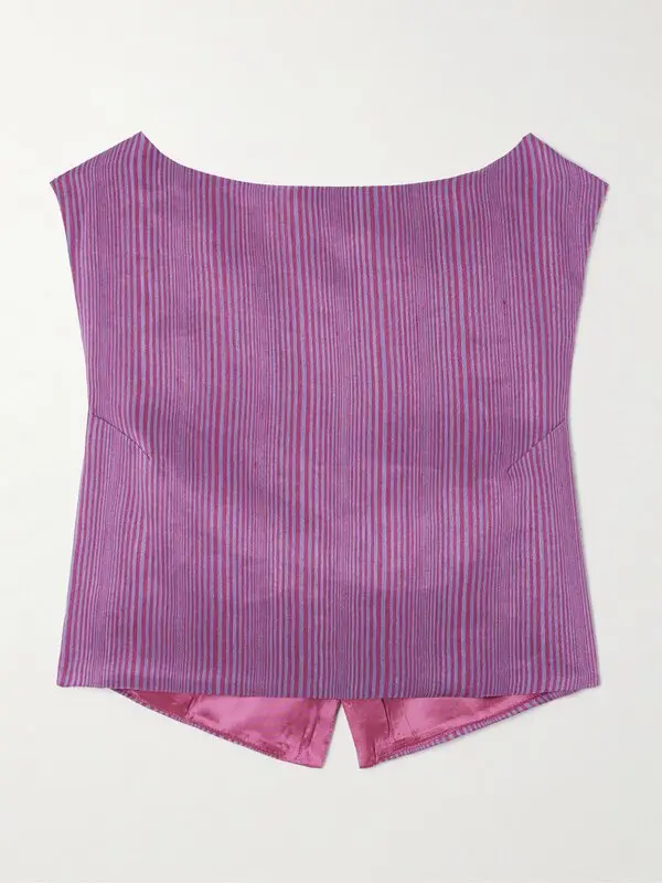 DESTREE Richard Striped Linen-blend Top - Purple