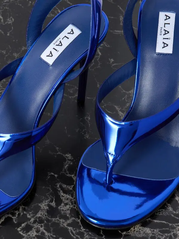 Alaïa Tong 90 Mirrored-leather Sandals - Blue