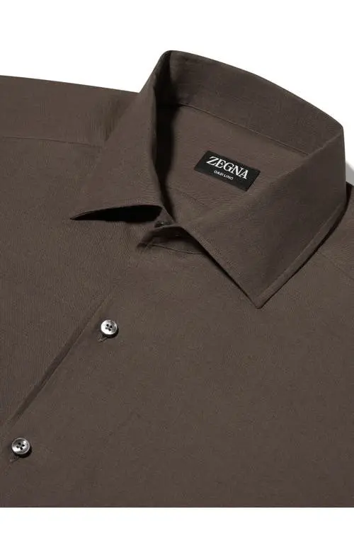 Zegna Oasi Linen Button-up Shirt - Dark Solid Grey