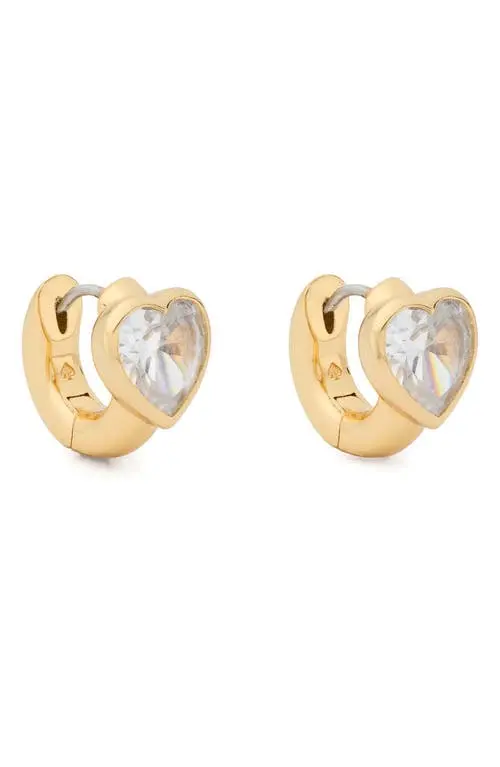 Kate Spade New York Heart Huggie Hoop Earrings - Clear/ Gold