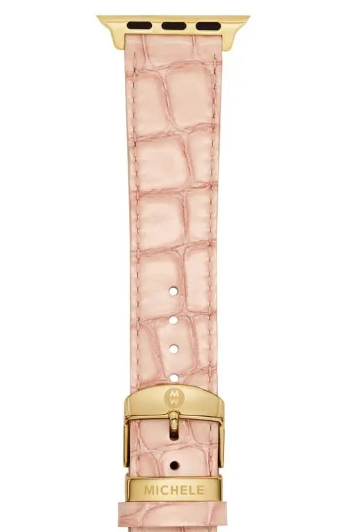 Michele Croc Embossed Leather 20mm Apple Watch® Band - Pink
