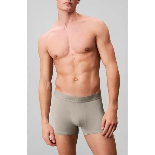 Calvin Klein 3-pack Stretch Modal Trunks - Oatmeal Heather/gulf Blue