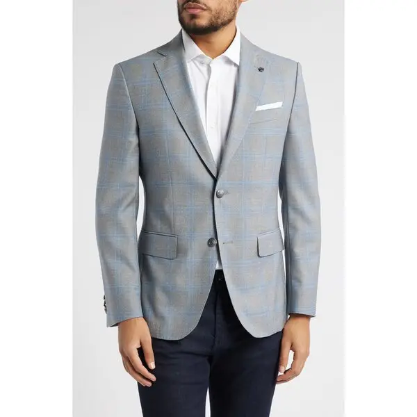 Hugo Boss Hutson Slim Fit Windowpane Check Wool Sport Coat - Silver Grey