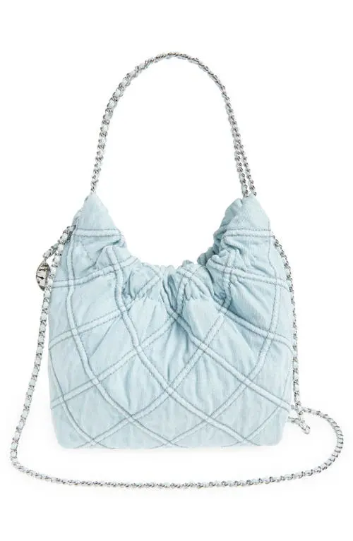 Tory Burch Fleming Quilted Denim Hobo Bag - Seltzer