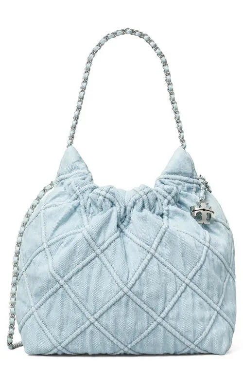 Tory Burch Fleming Quilted Denim Hobo Bag - Seltzer