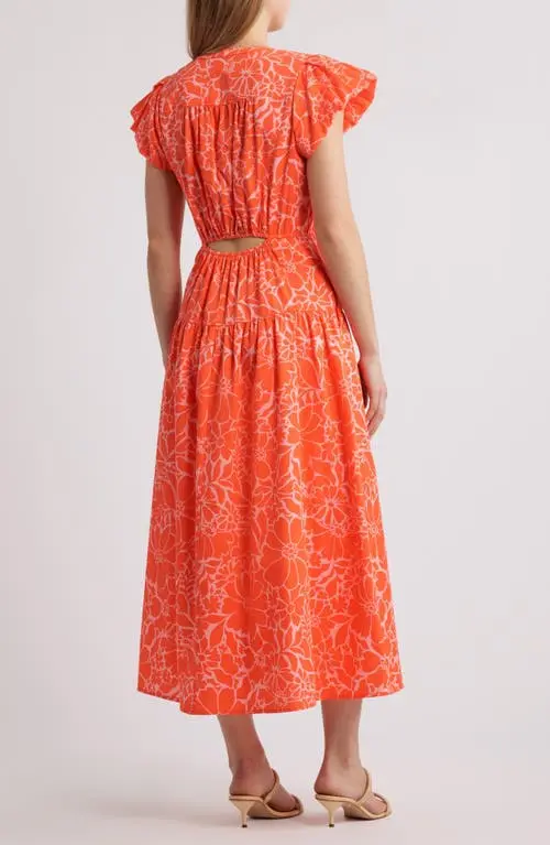 Wit & Wisdom Floral Cotton Blend Midi Dress - Pink/ Papaya Punch