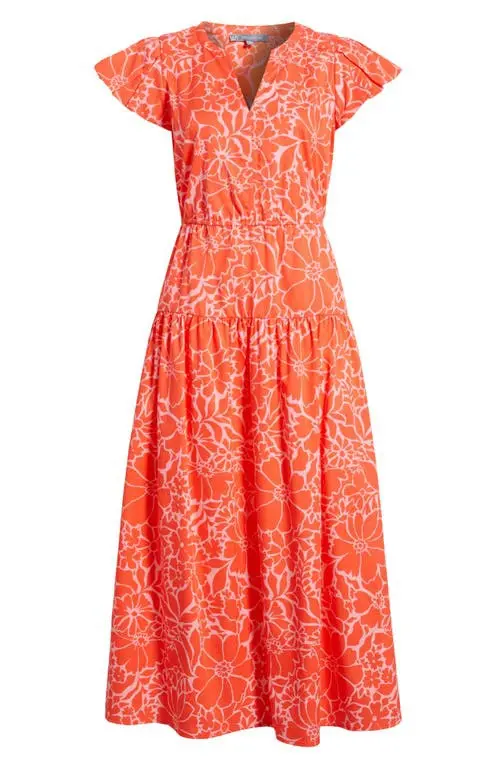 Wit & Wisdom Floral Cotton Blend Midi Dress - Pink/ Papaya Punch
