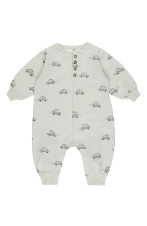 QUINCY MAE Car Print Cotton Henley Romper - Mint