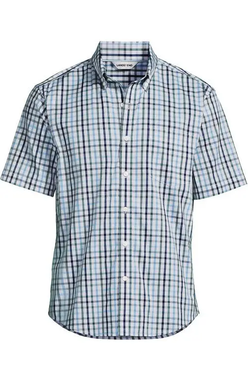 LANDS' END Traditional Fit Short Sleeve Travel Kit Shirt - Tourmaline Tattersall