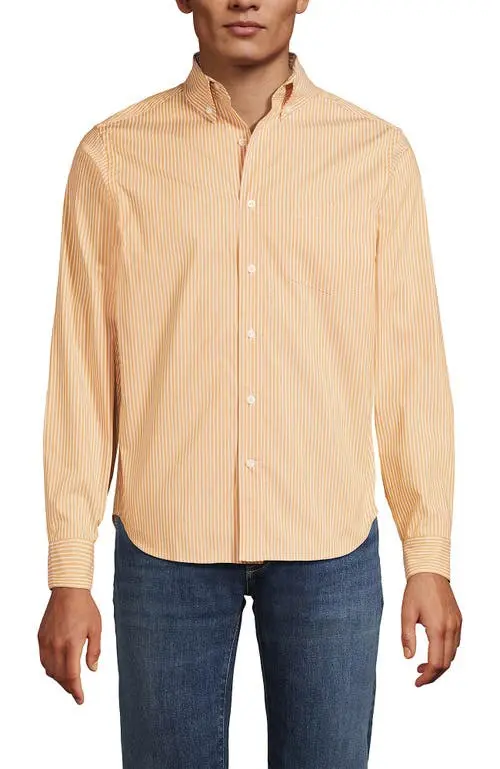 LANDS' END Traditional Fit Long Sleeve Travel Kit Shirt - Dijon Gold Stripe