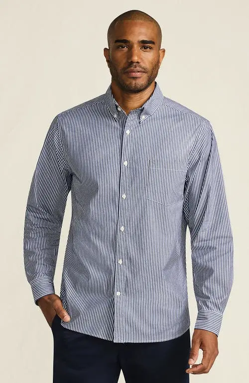 LANDS' END Traditional Fit Long Sleeve Travel Kit Shirt - Radiant Navy Stripe